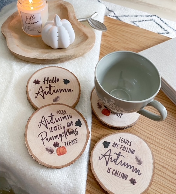 'Hello Autumn' set of wooden coasters - Perfectly Lovely Interiors