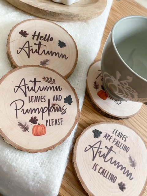 'Hello Autumn' set of wooden coasters - Perfectly Lovely Interiors