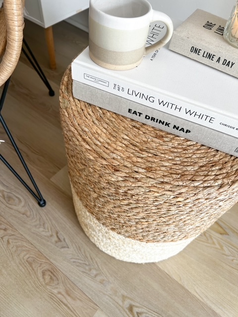 Two tone woven drum stool, side table - Perfectly Lovely Interiors