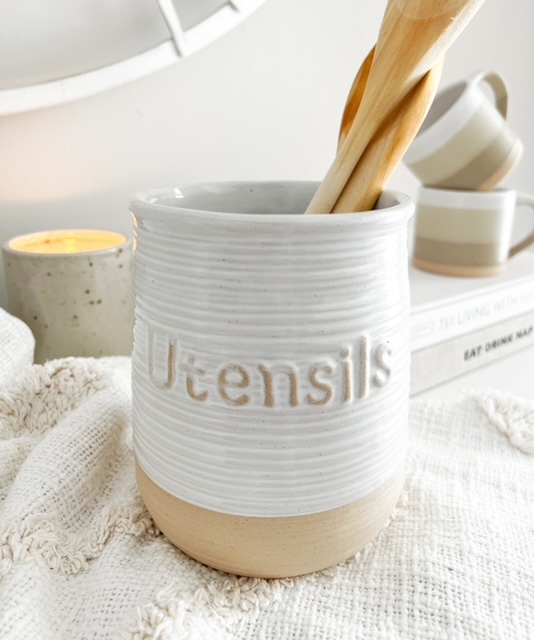Two tone ceramic utensil pot/jar - Perfectly Lovely Interiors