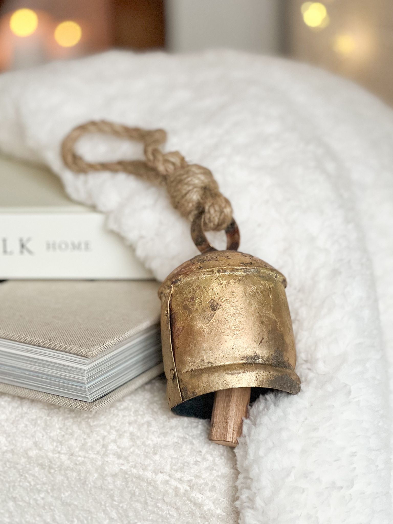 Single vintage style bell on hanging rope - Perfectly Lovely Interiors