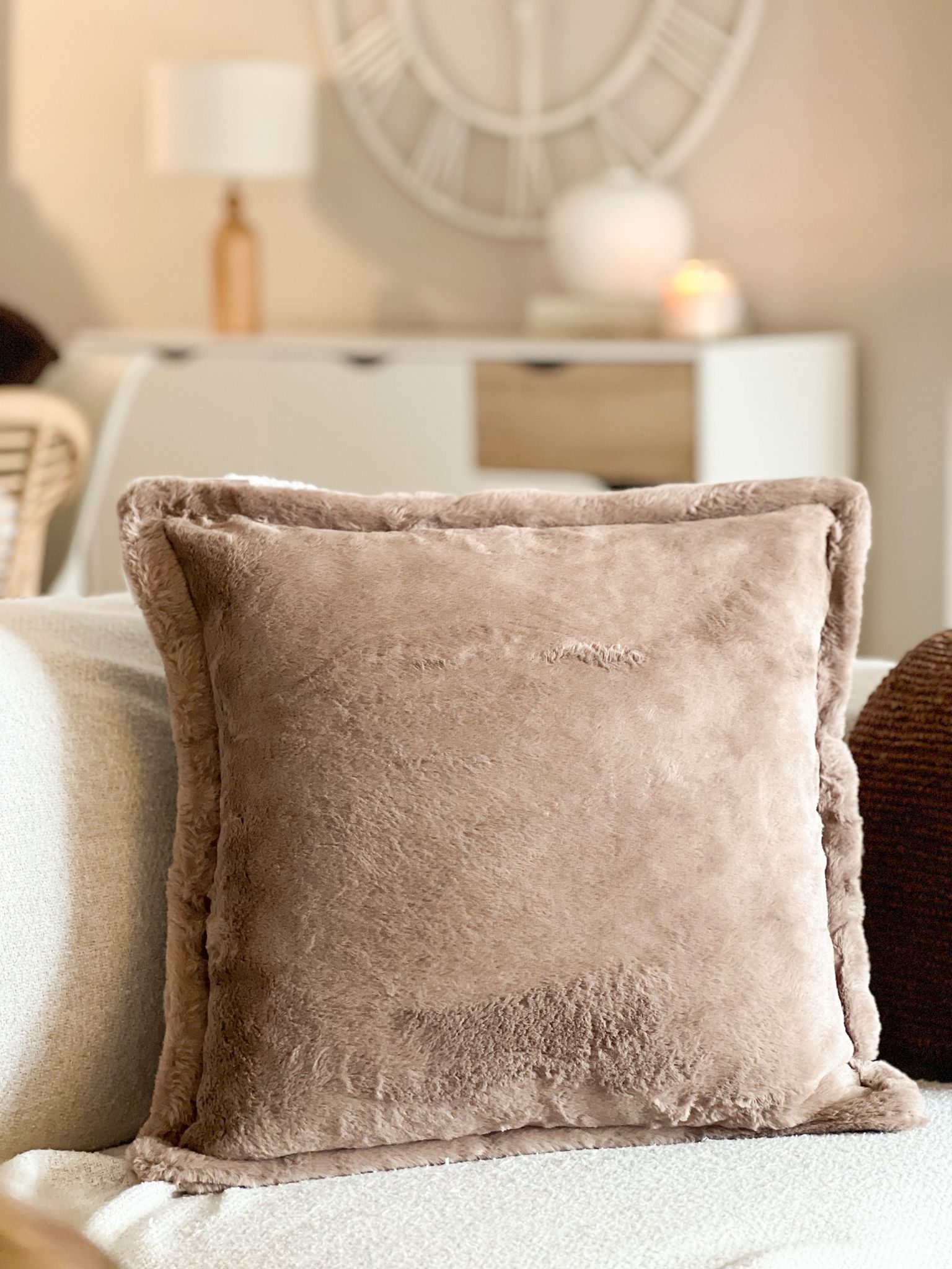 Super soft faux fur cushion in mocha - Perfectly Lovely Interiors