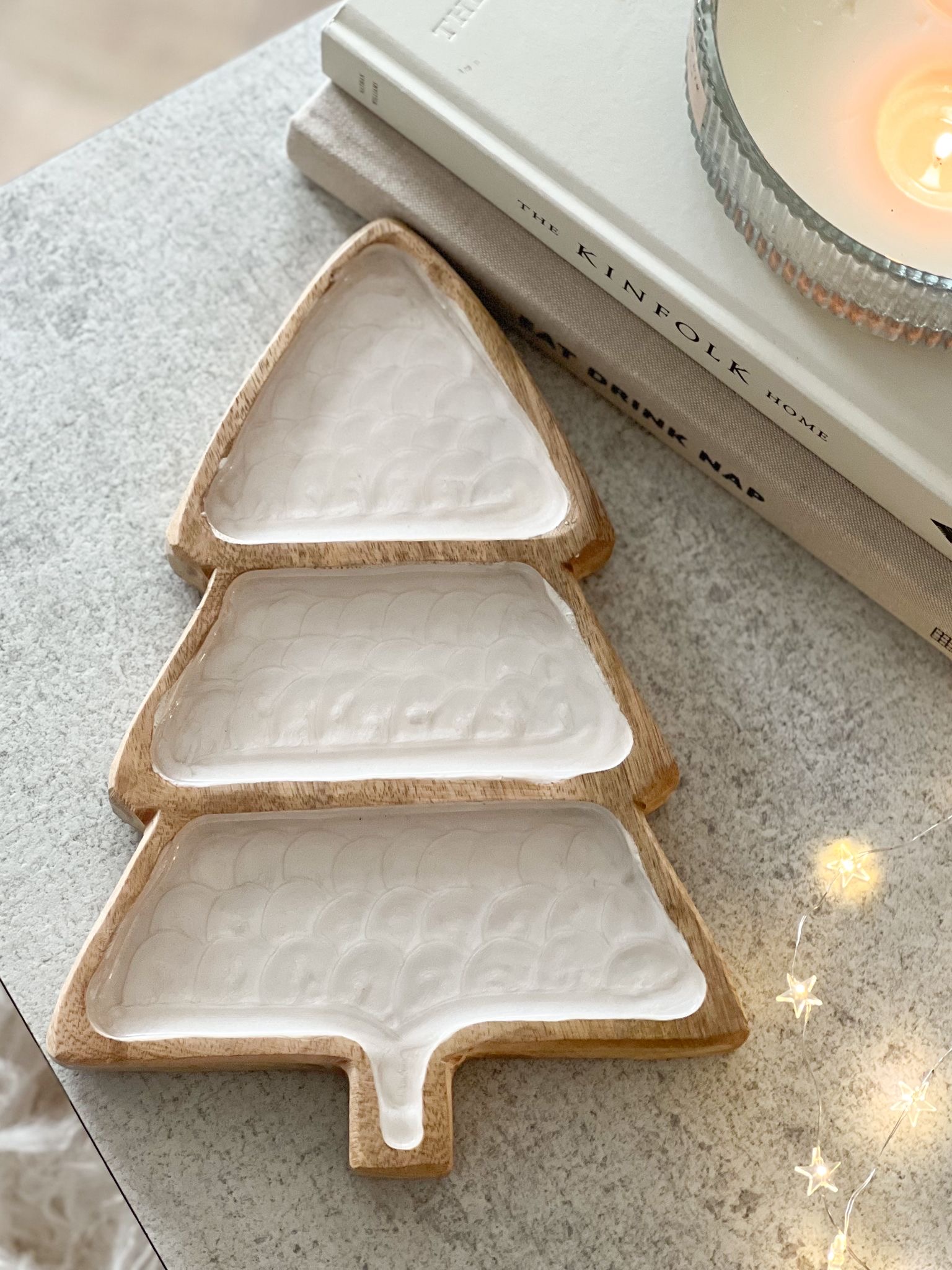 Mango wood and enamel Christmas tree platter - Perfectly Lovely Interiors
