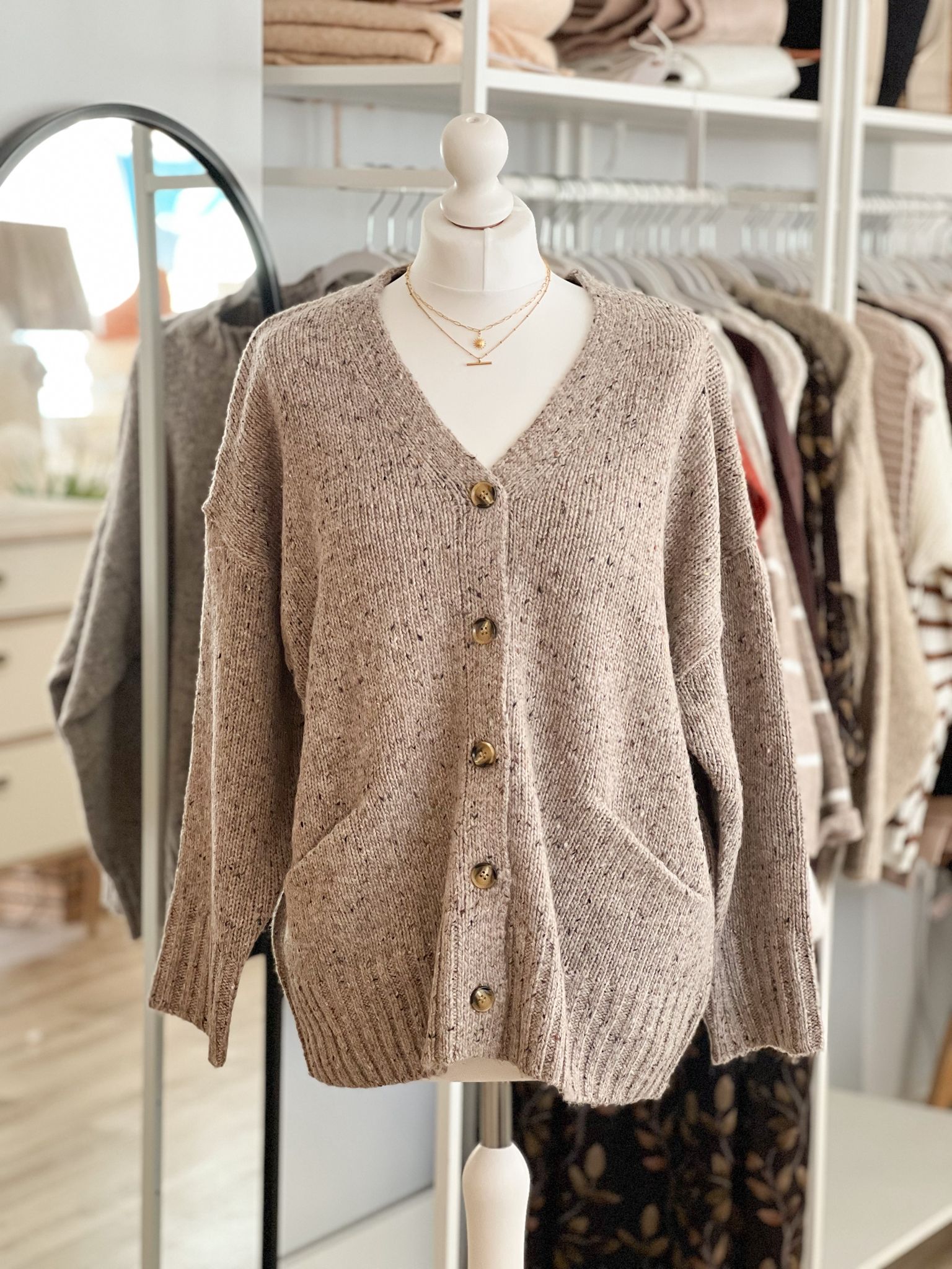 Oatmeal chunky knit cosy button cardigan - Perfectly Lovely Interiors