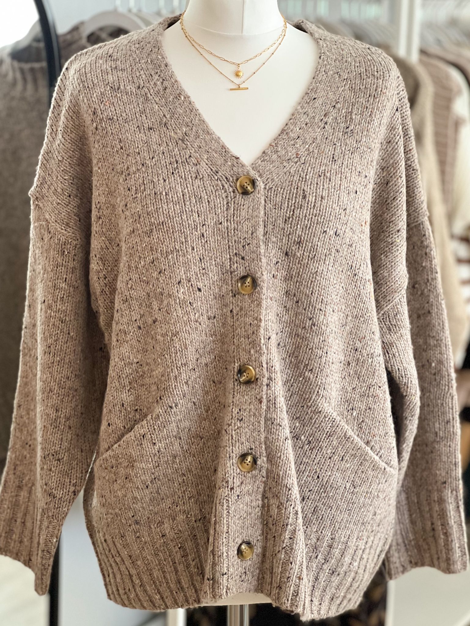 Oatmeal chunky knit cosy button cardigan - Perfectly Lovely Interiors