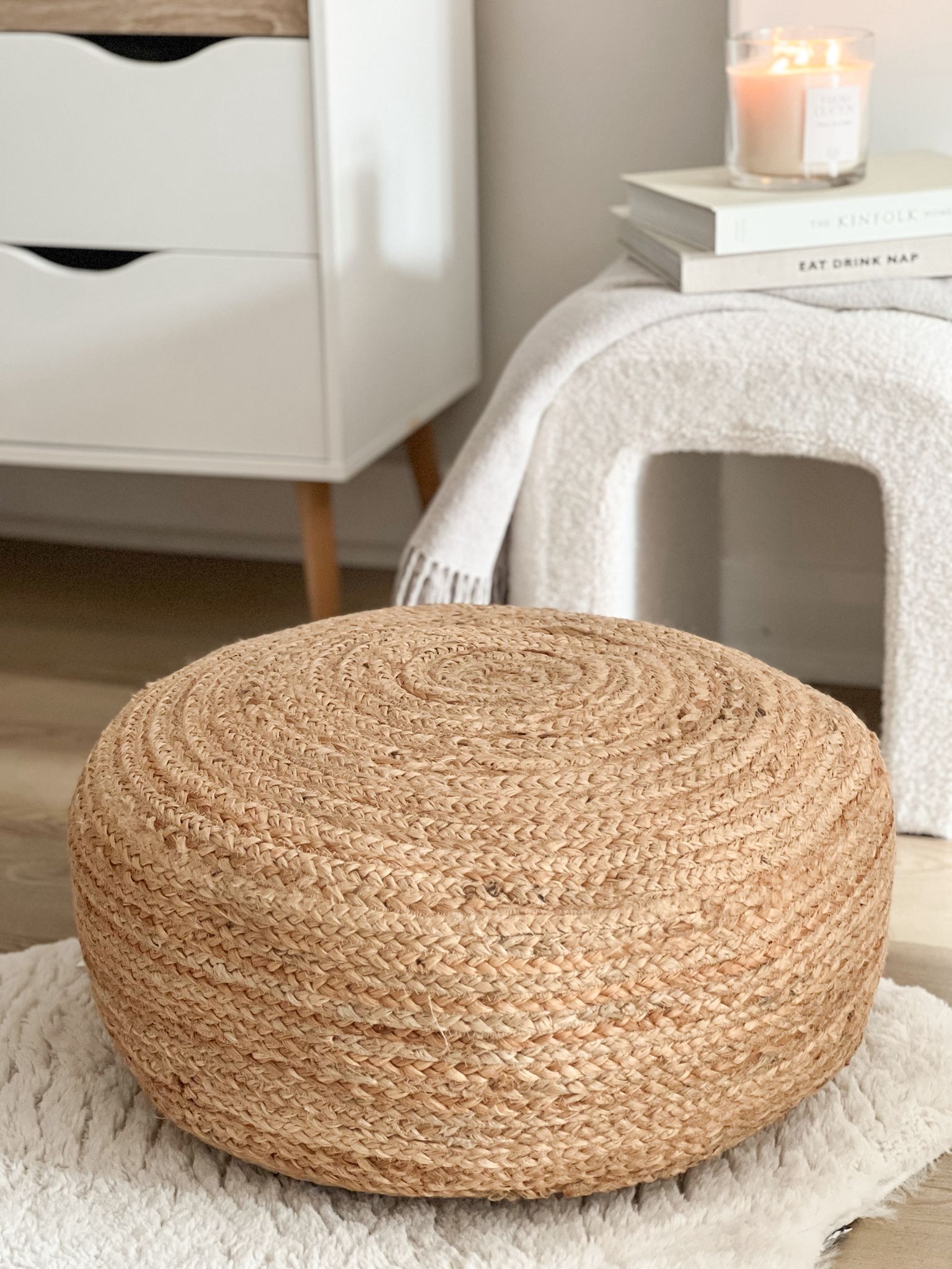 Natural round jute pouffe - Perfectly Lovely Interiors