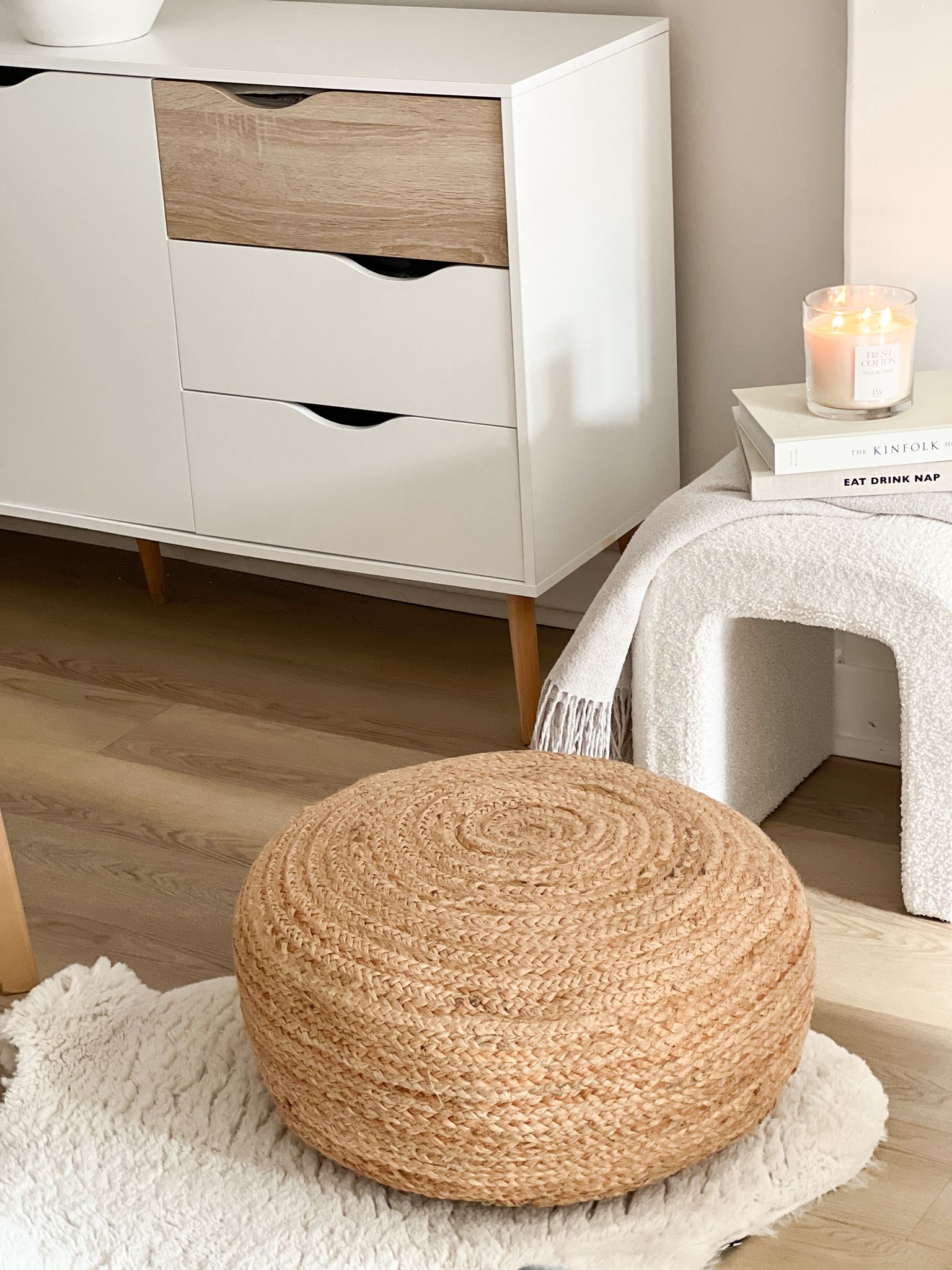 Natural round jute pouffe - Perfectly Lovely Interiors